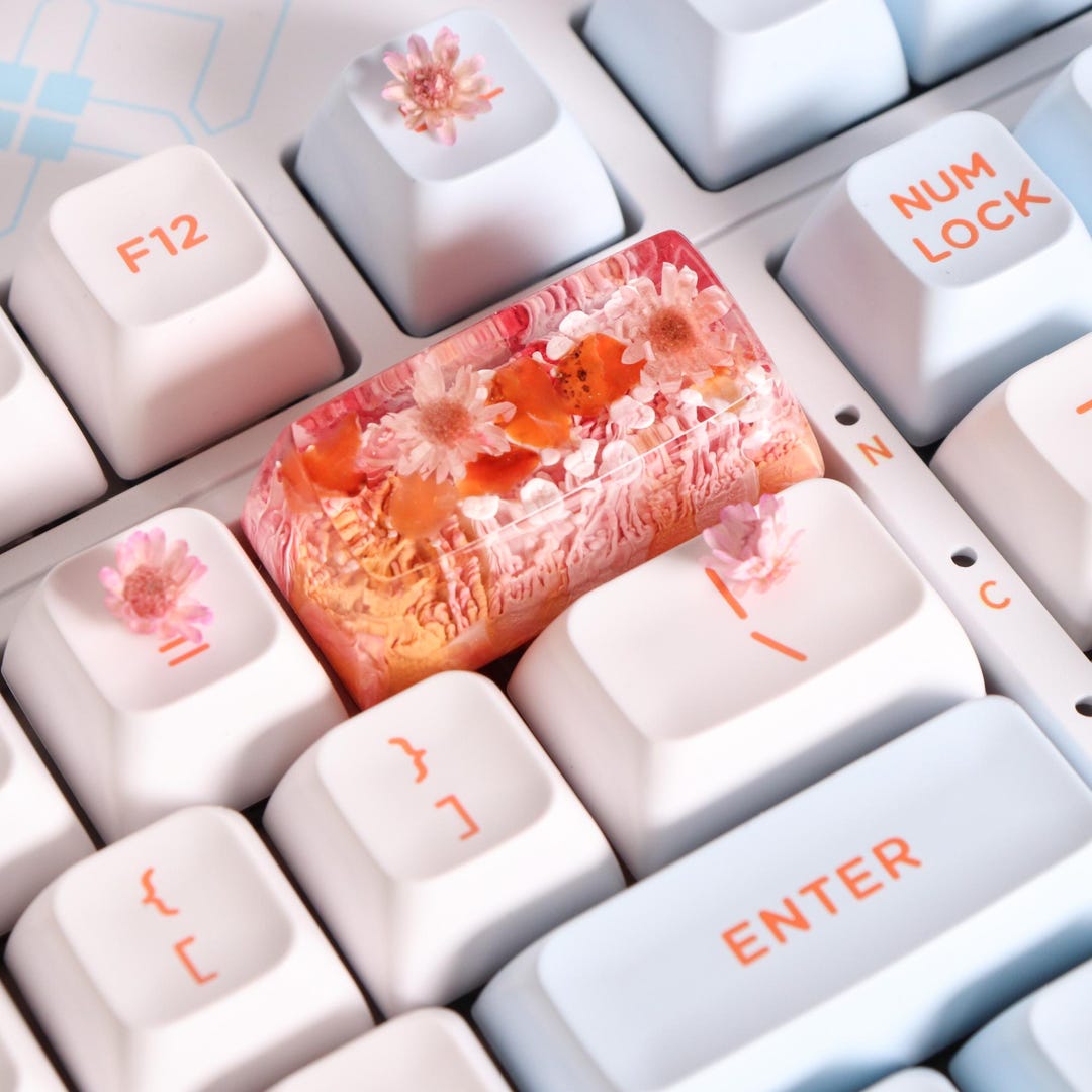 Artisan Resin Backspace Keycap, Carnelian Crystal Flower, Handmade Custom Keycap Set for Cherry ...