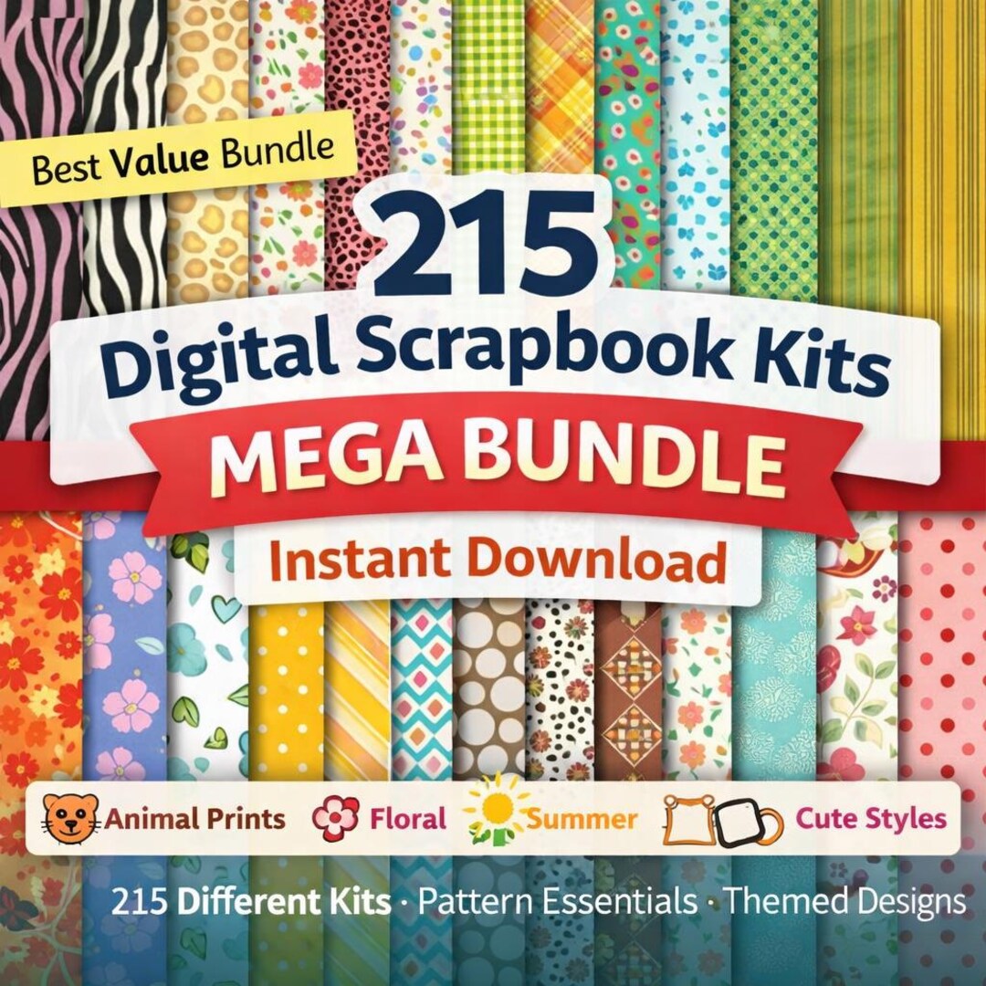 215 Digital Scrapbook Kits Bundle – Mega Value Pack | Background Papers ...
