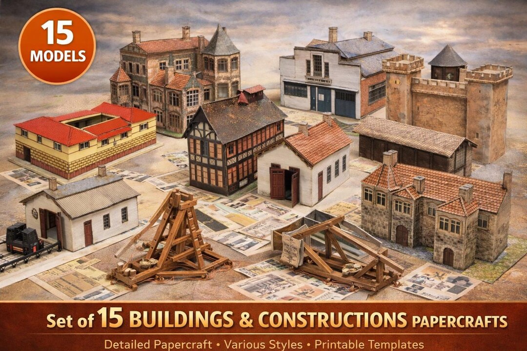 Set of 15 Papercraft Buildings and Constructions | Printable ...