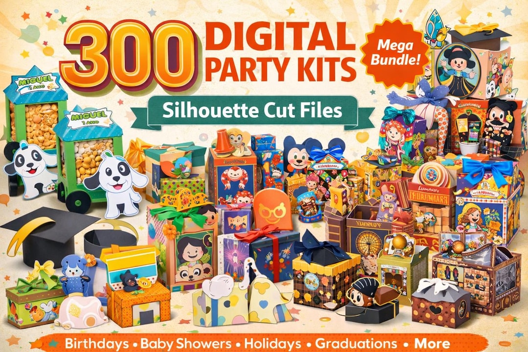 300 Digital Party Kits Bundle | Silhouette Cut Files | Birthday & Event ...