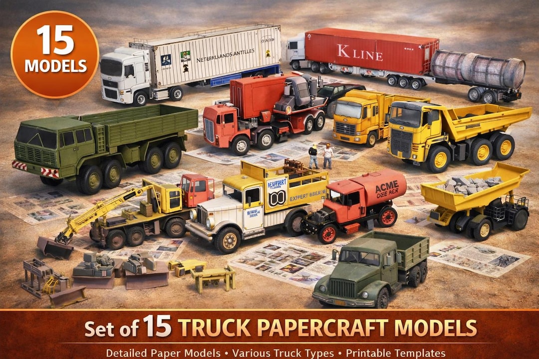 Set of 15 Truck Papercraft Models | Printable PDF Paper Trucks ...