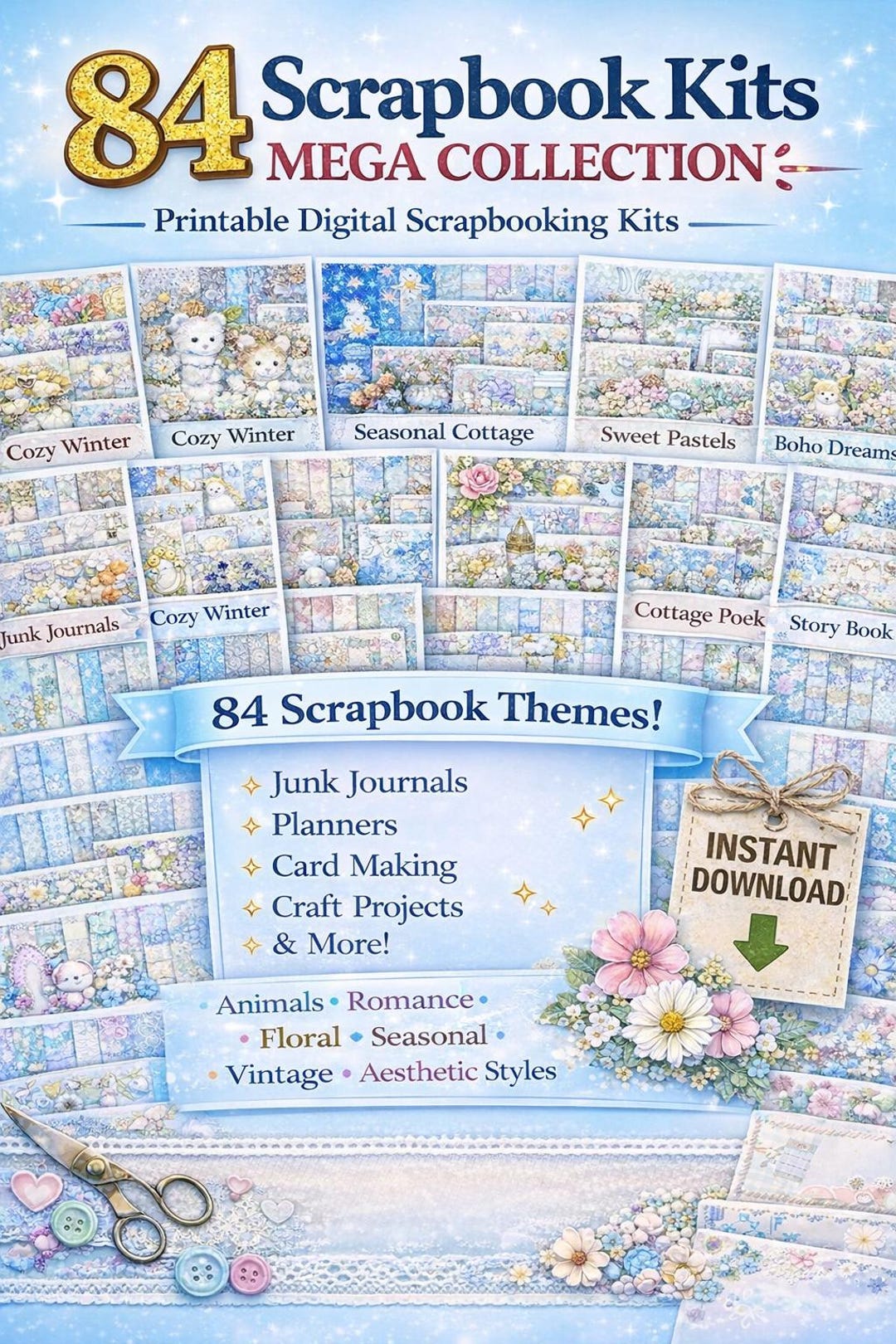 84 Scrapbook Kits Mega Bundle – Printable Digital Scrapbook Papers ...