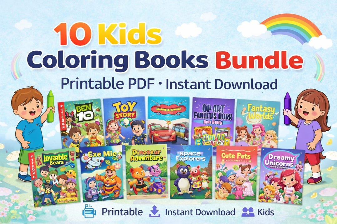 10 Kids Coloring Books Bundle | Printable Coloring Pages PDF | Instant ...