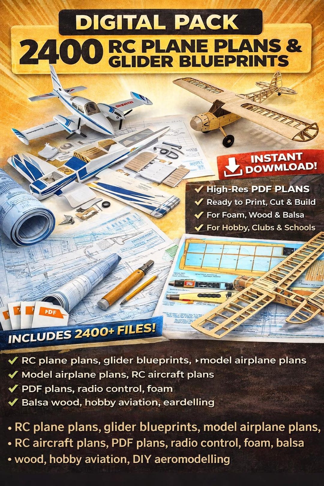 2400 RC Airplane Plans Bundle | Model Aircraft Blueprints PDF | Glider ...