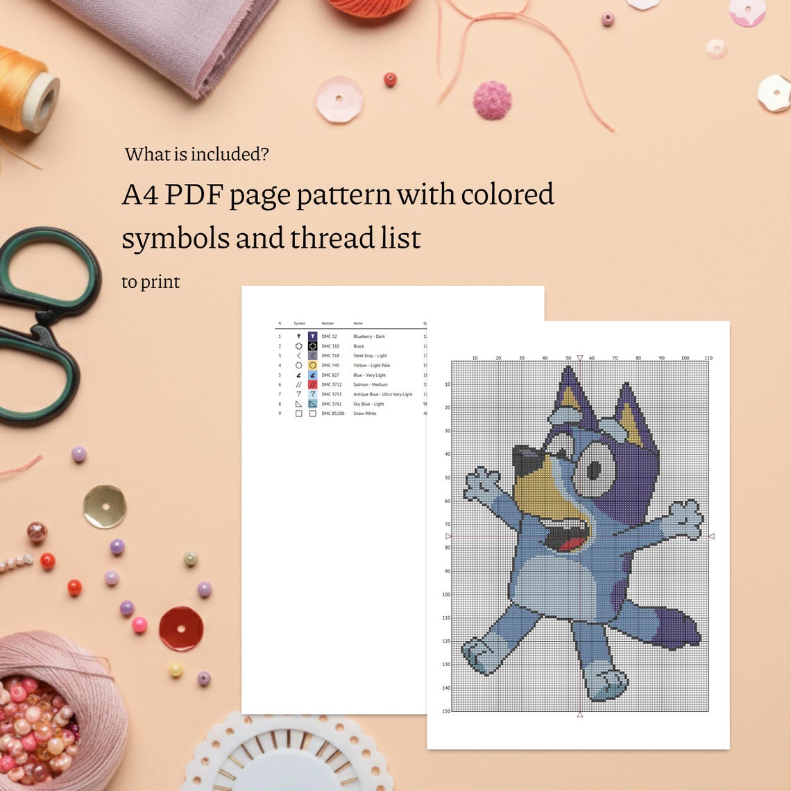 Bluey Cross Stitch Pattern: Easy Beginner Project (PDF Pattern Download ...