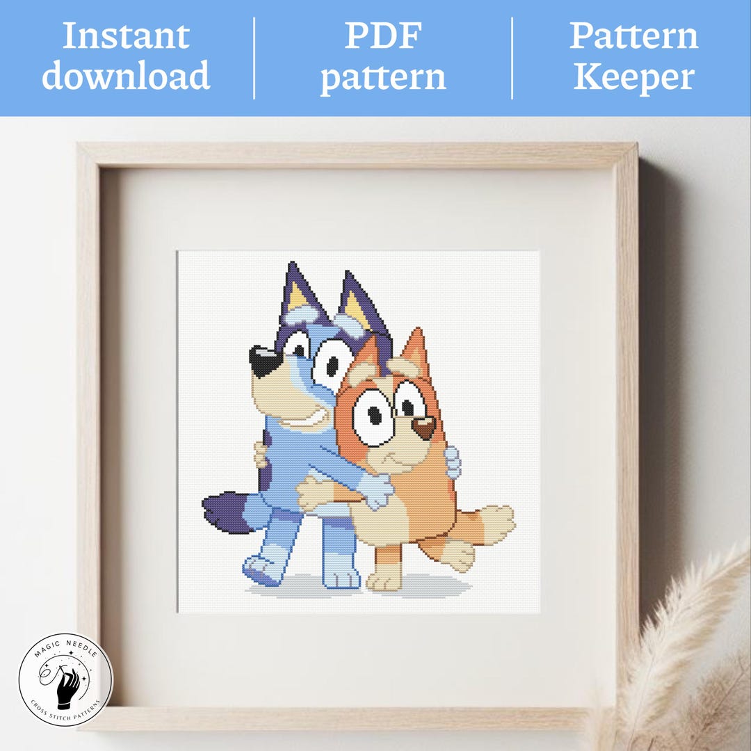 Bluey and Bingo Hugging Cross Stitch Pattern: Easy Beginner Design (PDF ...