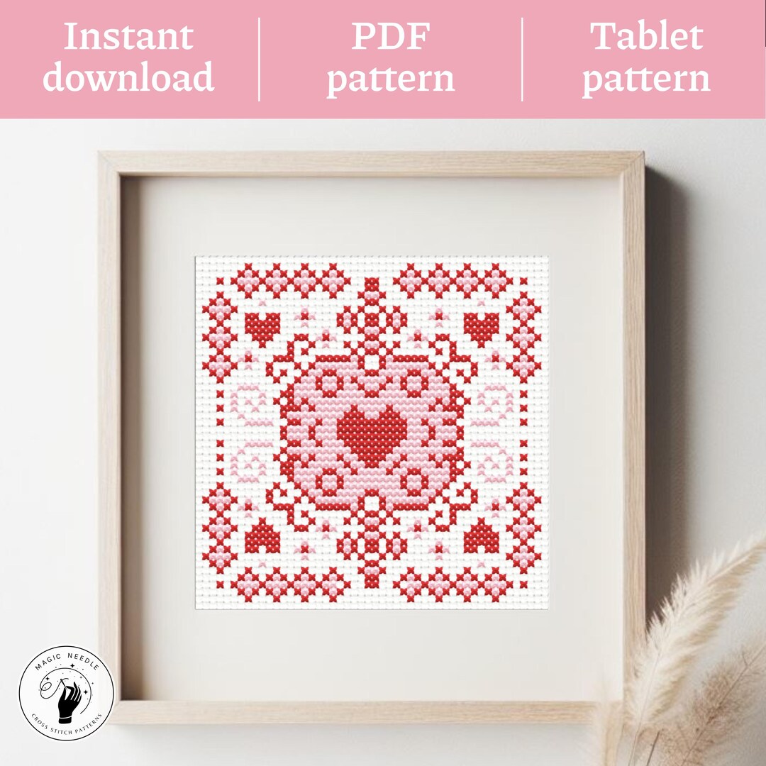 Love & Hearts Cross Stitch Pattern PDF Romantic Embroidery Design ...