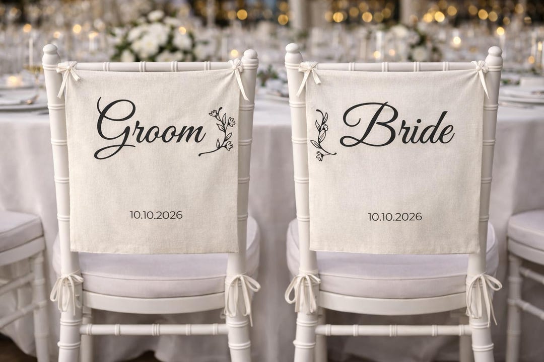 Personalized Bride and Groom Chair Signs, Cotton Wedding Decor - Etsy