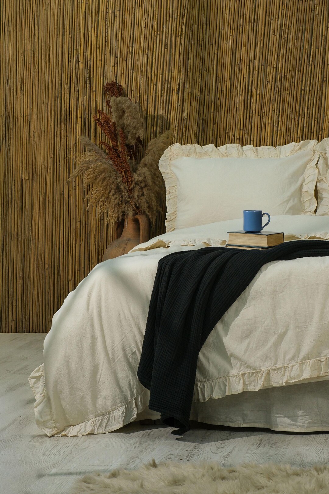 Ruffled Cotton Duvet Cover Set – Rustic Farmhouse Bedding – Full/queen ...
