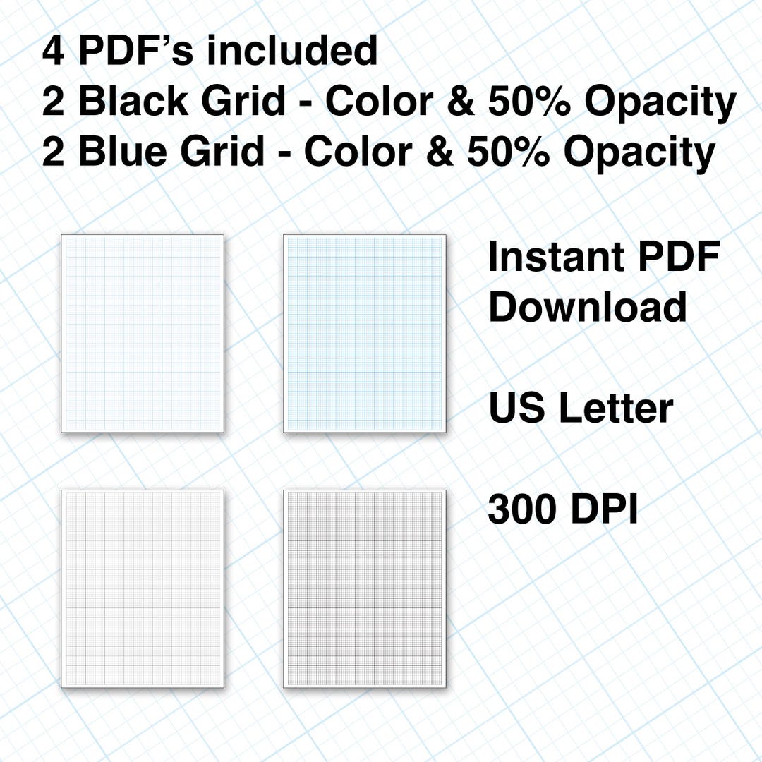 1-inch Graph Paper Downloadable PDF Bundle: Letter-sized 2 Color 2 ...