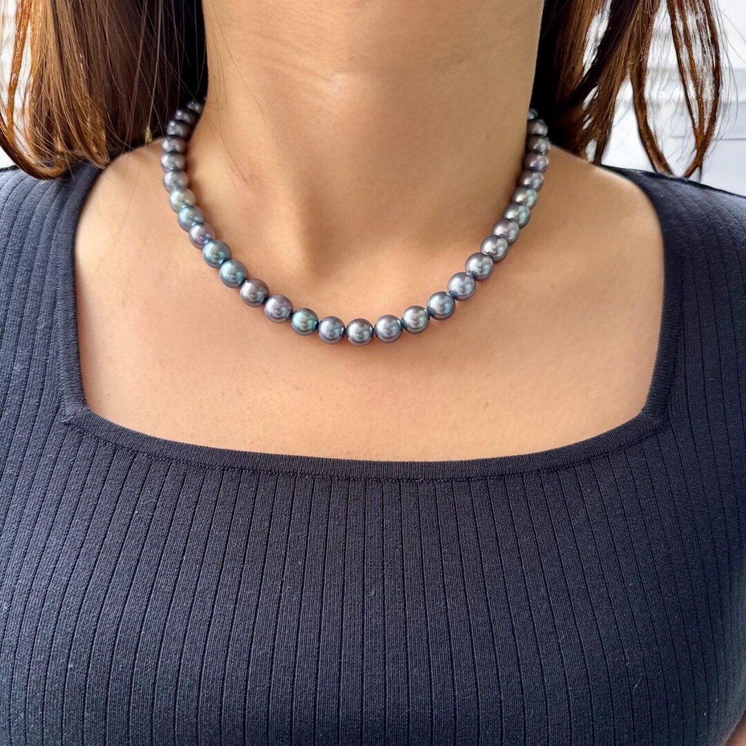 Natural Indigo Blue Pearl Necklace, Made in Japan, Authentic, Akoya ...