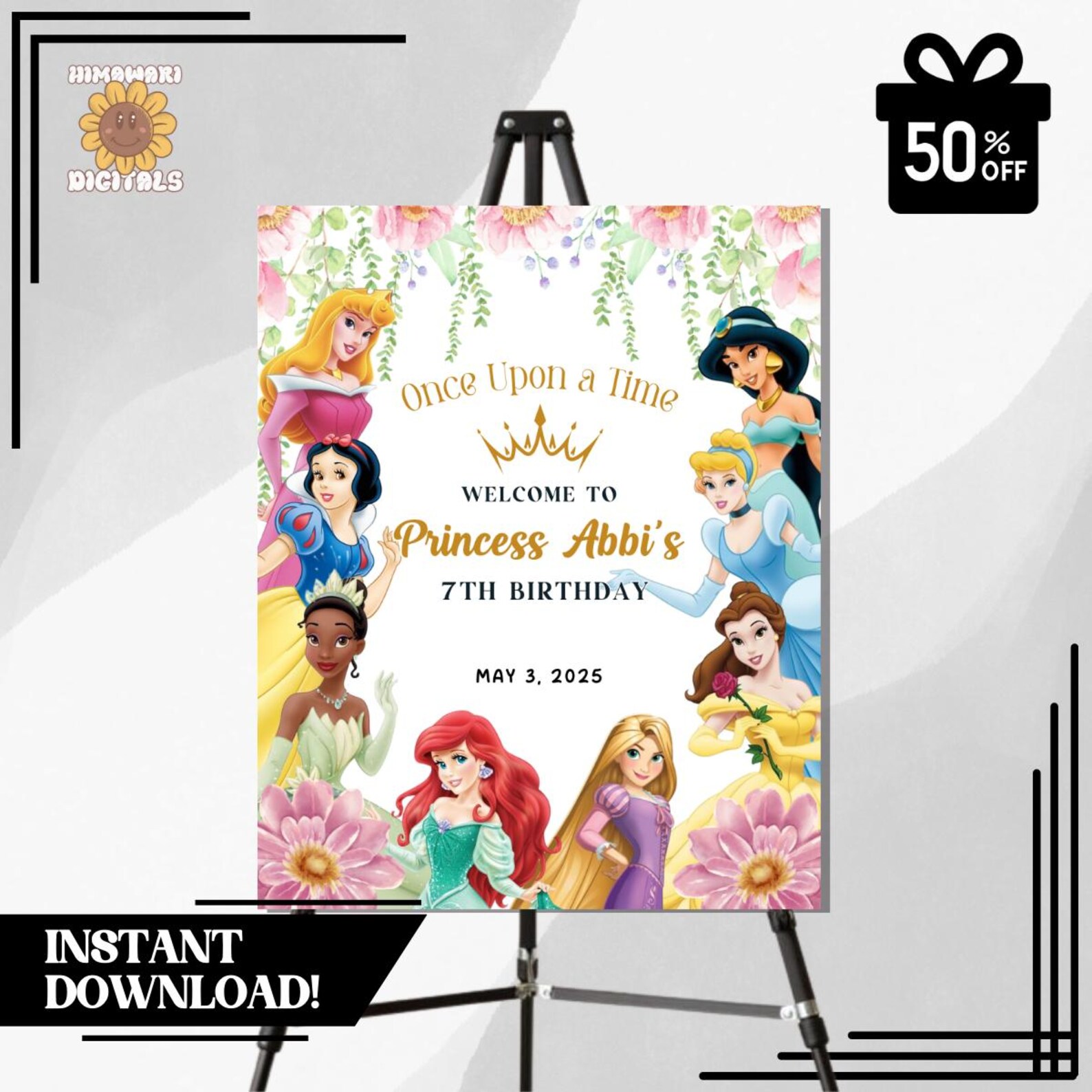 Editable Princess Birthday Welcome Sign | Pink & Gold Royal Party Decor ...
