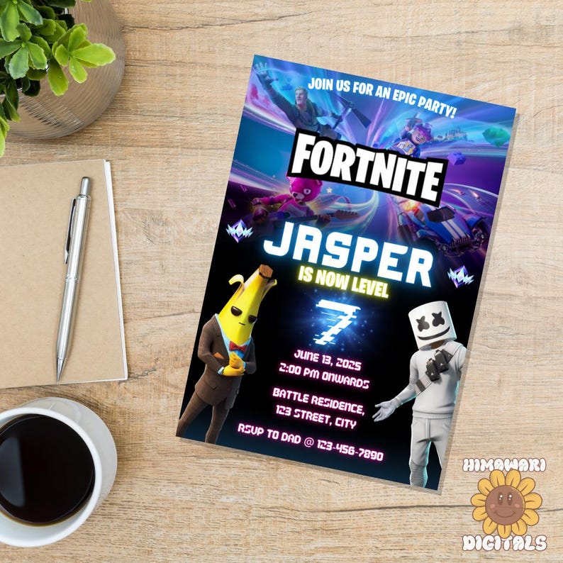 Editable Fort Game Birthday Invitation | Battle Royale Party Invite ...