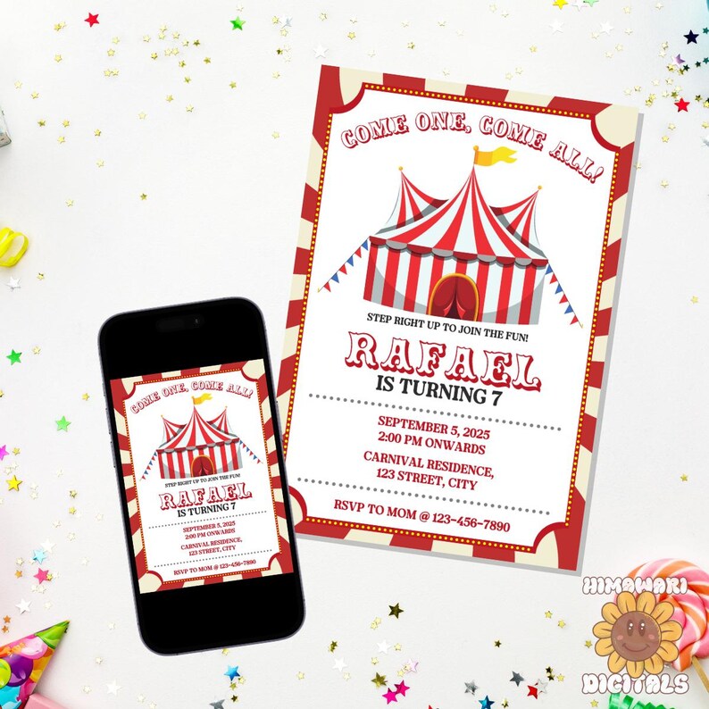 Editable Carnival Birthday Invitation | Circus Party Invite | Funfair ...