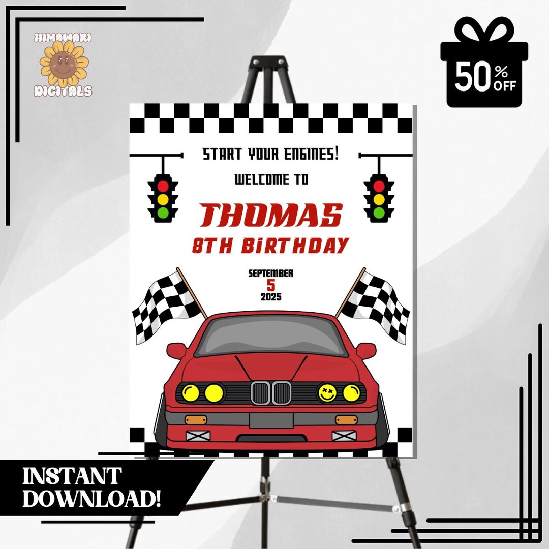 Editable Race Car Birthday Welcome Sign | Racing Theme Party Decor ...