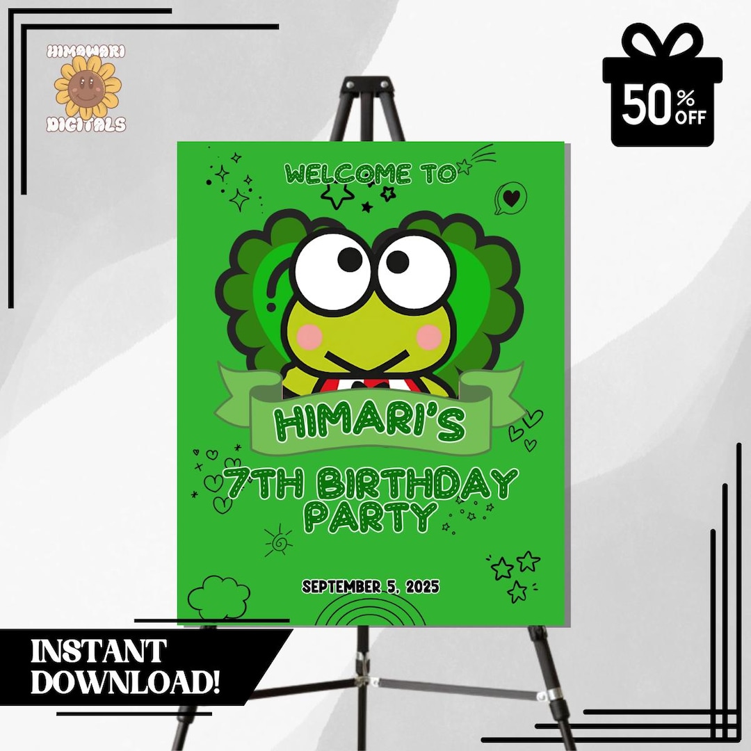 Editable Kawaii Frog Birthday Welcome Sign | Cute Green Frog Party Sign ...