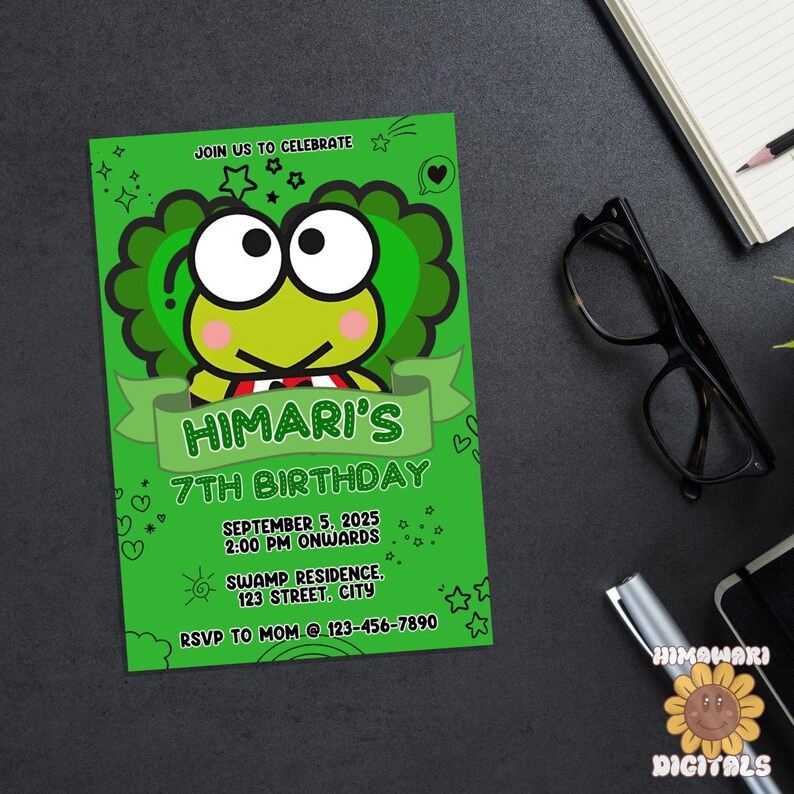 Editable Kawaii Frog Birthday Invitation | Cute Frog Party Invite ...