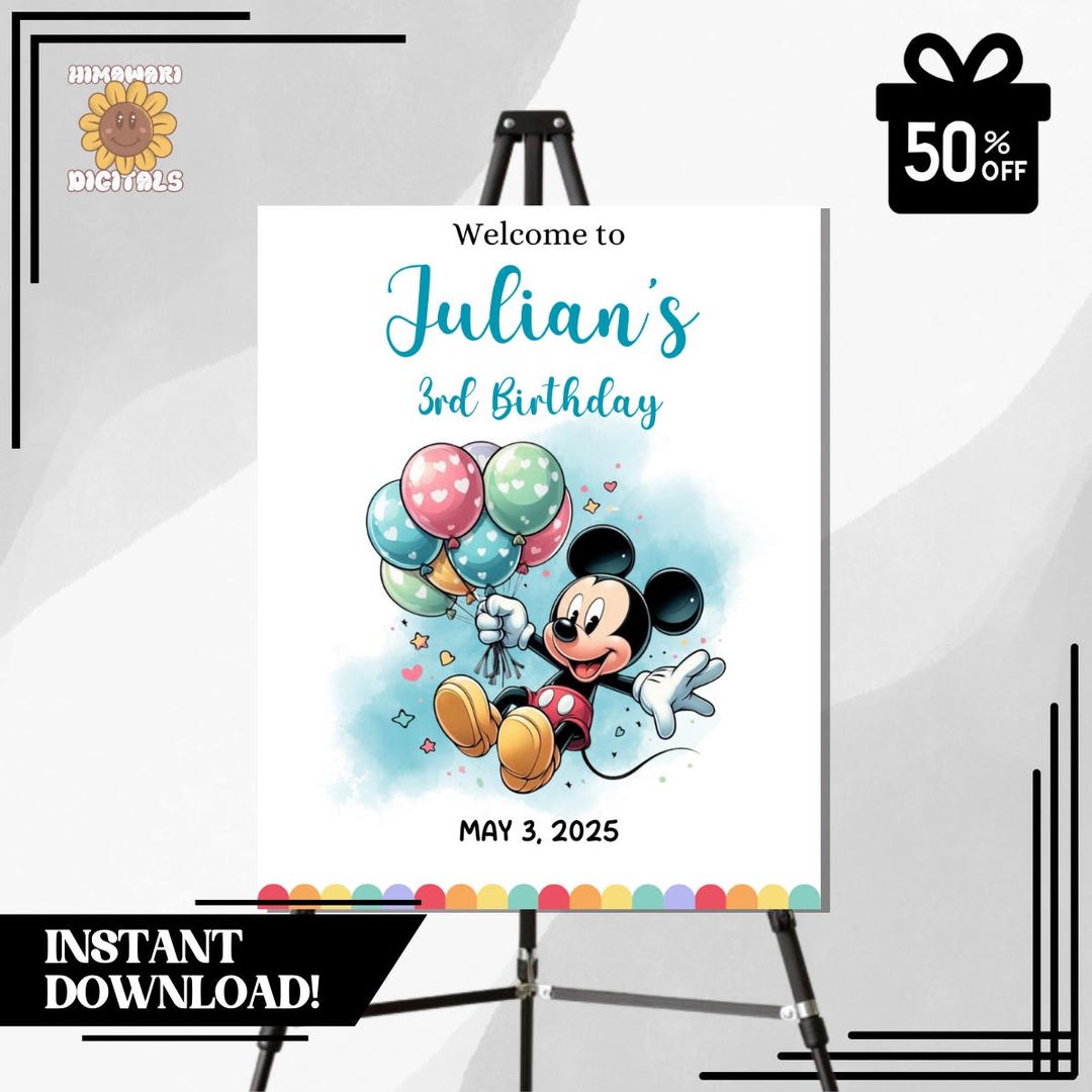 Editable Mickey Birthday Welcome Sign | Cute Mouse Ears Party Decor ...