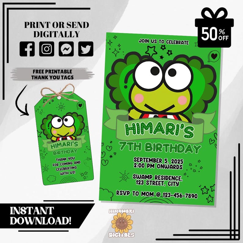 Editable Kawaii Frog Birthday Invitation | Cute Frog Party Invite ...