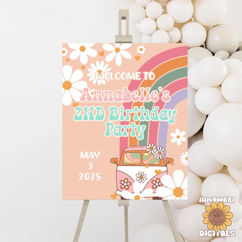 Editable Retro Birthday Welcome Sign | Groovy Party Sign | 70s Theme ...