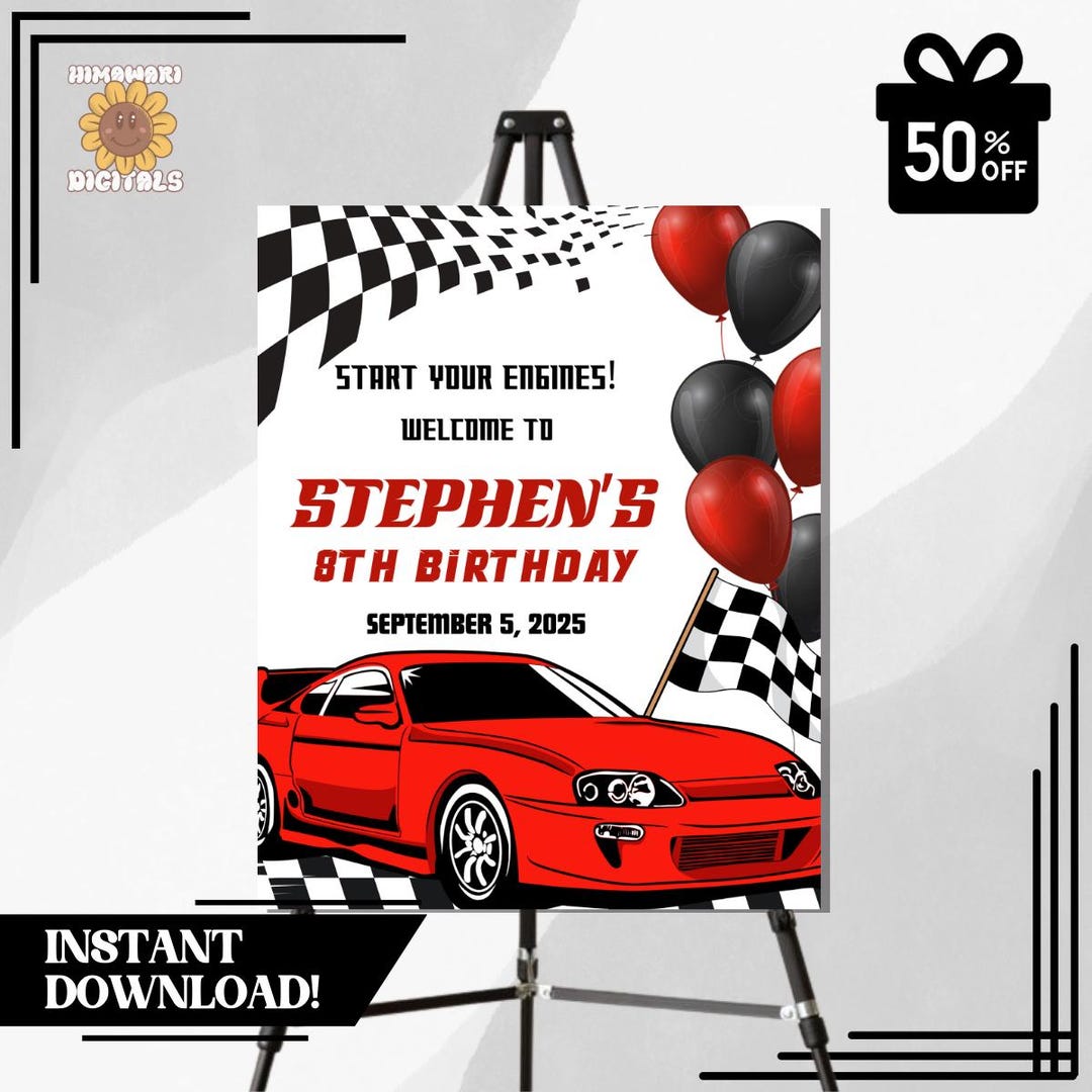 Editable Race Car Birthday Welcome Sign | Racing Theme Party Decor ...