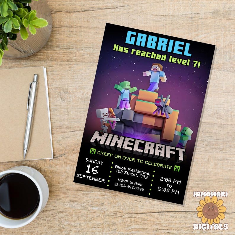 Editable Minecrafter Birthday Invitation | Pixel Game Party Invite ...