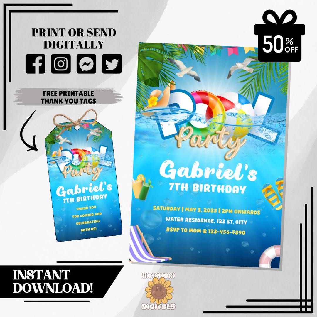 Editable Pool Party Birthday Invitation | Summer Swim Party Invite ...