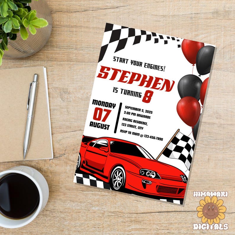 Editable Race Car Birthday Invitation | Racing Theme Party Invite | Red ...