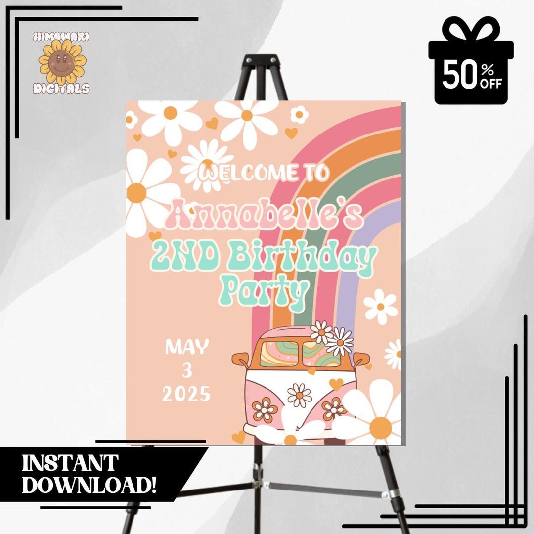 Editable Retro Birthday Welcome Sign | Groovy Party Sign | 70s Theme ...