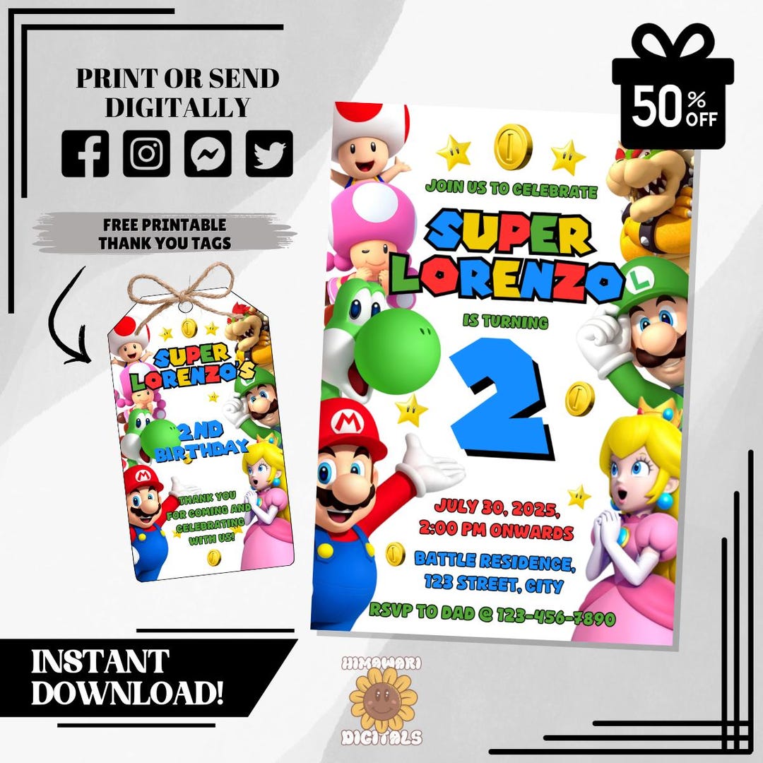 Editable Super Mario Birthday Invitation | Printable Mario Bros Party ...