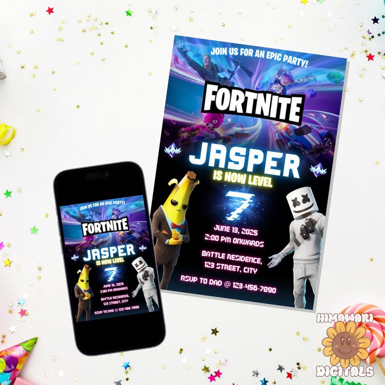 Editable Fort Game Birthday Invitation | Battle Royale Party Invite ...