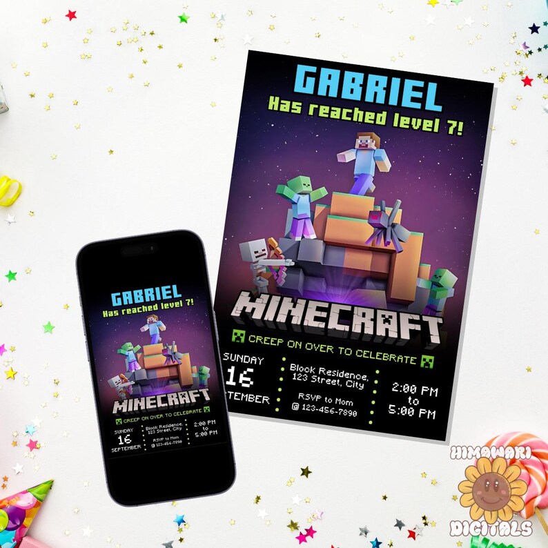 Editable Minecrafter Birthday Invitation | Pixel Game Party Invite ...