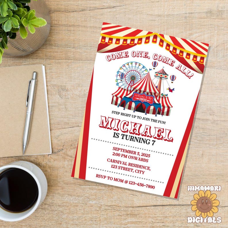 Editable Carnival Birthday Invitation | Circus Party Invite | Funfair ...