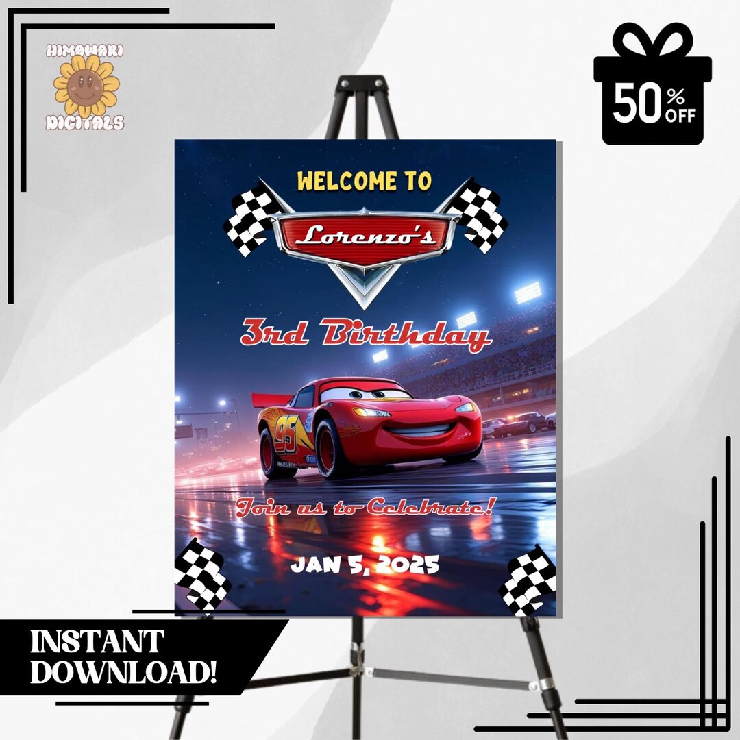 Editable Cars Birthday Welcome Sign | Lightning Mcqueen Party Sign ...