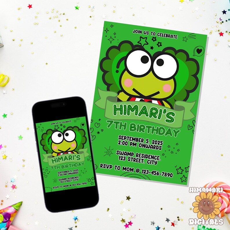 Editable Kawaii Frog Birthday Invitation | Cute Frog Party Invite ...