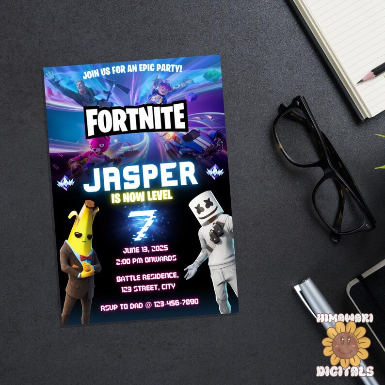 Editable Fort Game Birthday Invitation | Battle Royale Party Invite ...