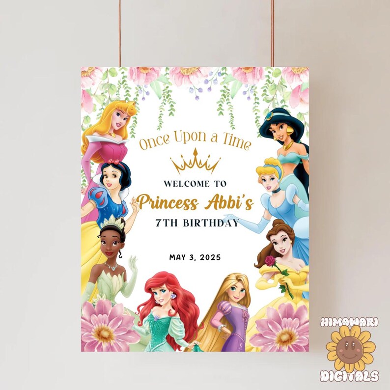 Editable Princess Birthday Welcome Sign | Pink & Gold Royal Party Decor ...