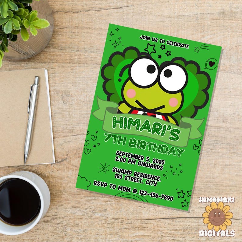 Editable Kawaii Frog Birthday Invitation | Cute Frog Party Invite ...