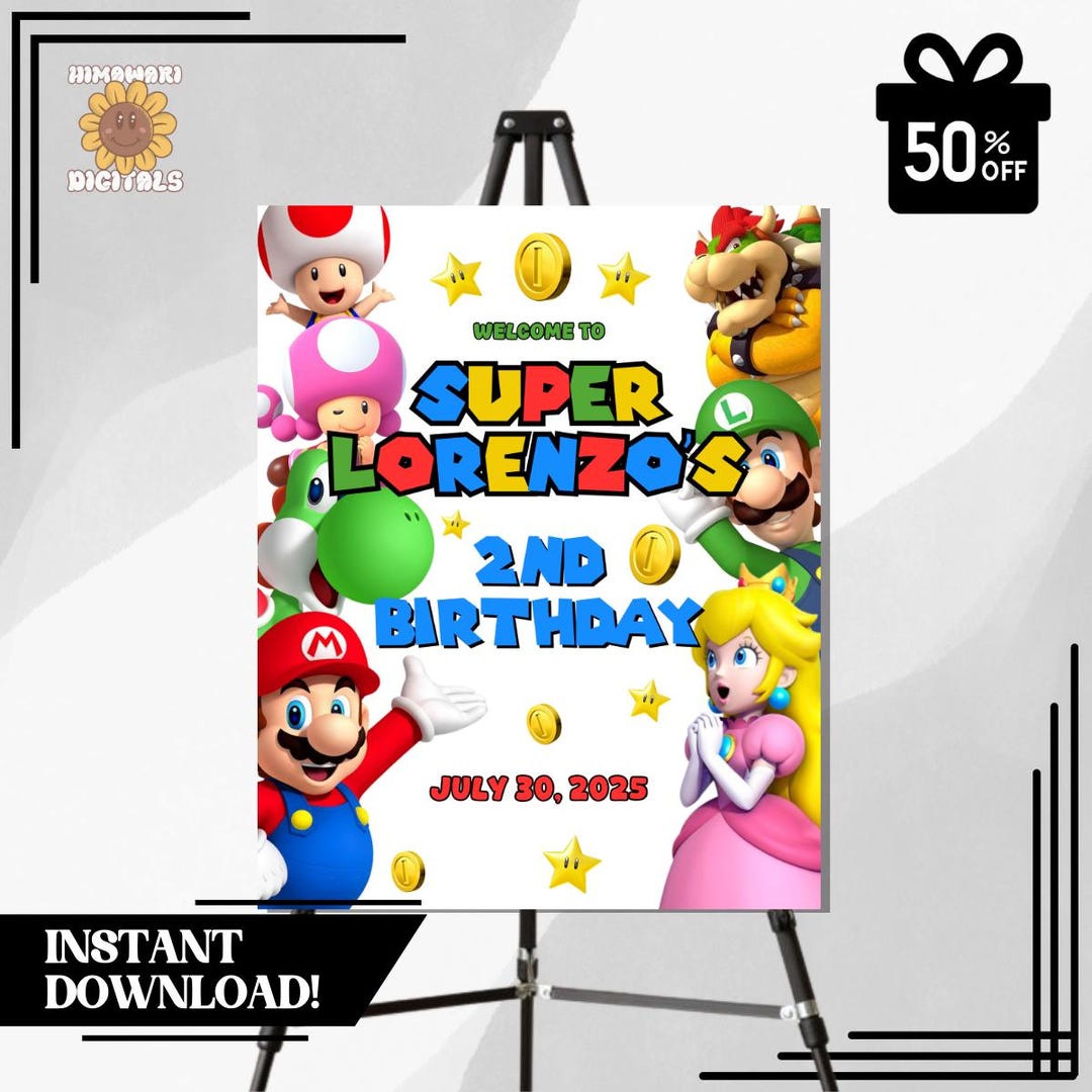 Editable Super Mario Birthday Welcome Sign | Mario Bros Party Decor ...