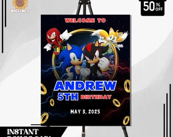 Editable Sonic Birthday Welcome Sign | Hedgehog Party Decor | Blue ...
