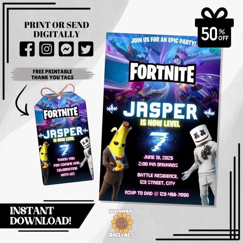 Editable Fort Game Birthday Invitation | Battle Royale Party Invite ...