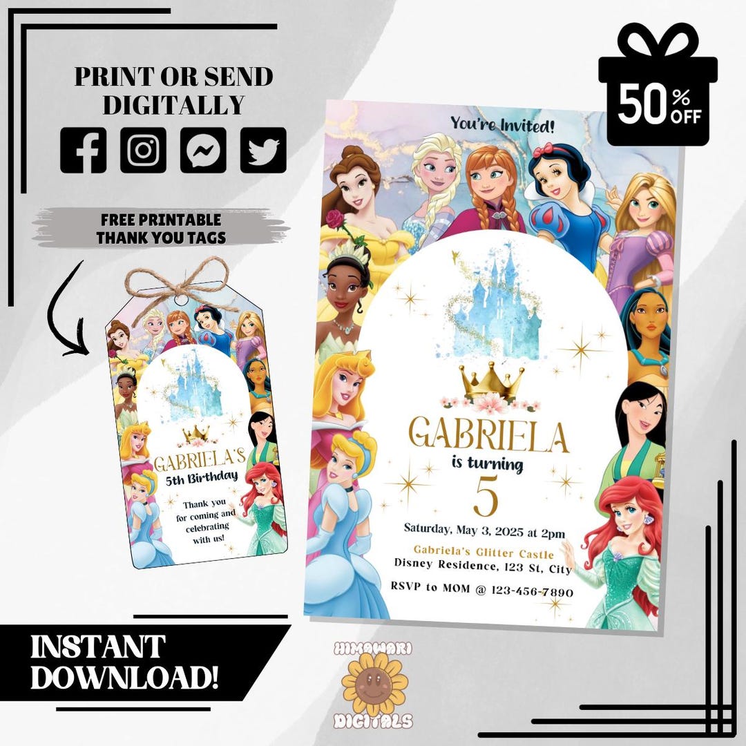 Editable Princess Birthday Invitation | Pink & Gold Royal Party Invite ...