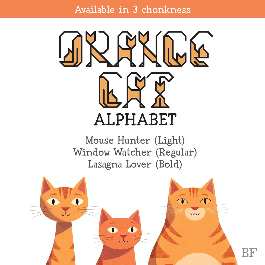 ORANGE CAT Color Font Cat Alphabet Minimalist Typeface Kids Room ...