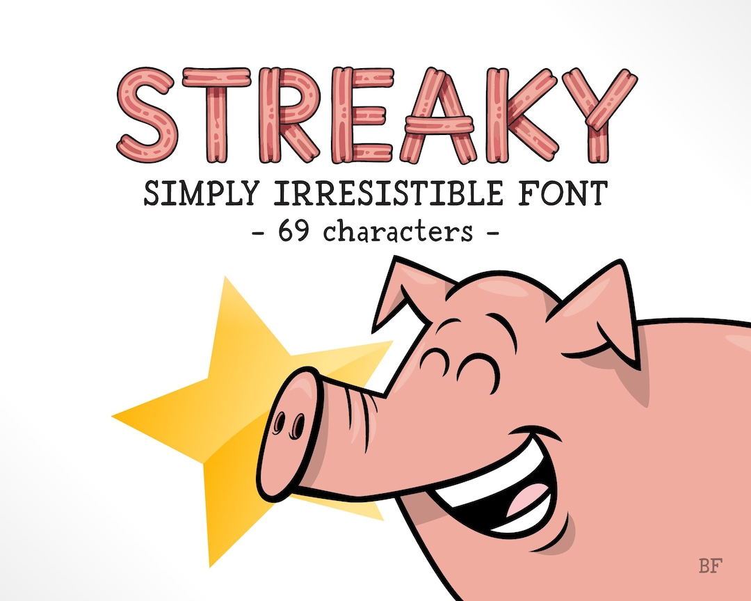 STREAKY Cartoon Bacon Font Pink Letters Foodie Alphabet Playful ...