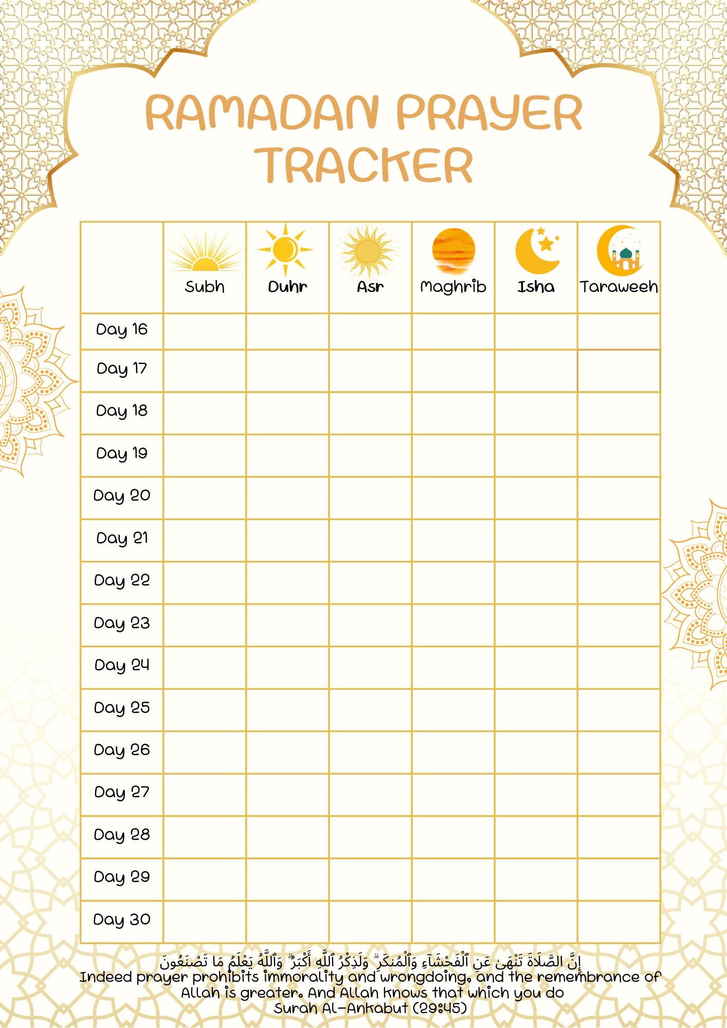 Ramadan Prayer Tracker | Digital Islamic Planner | Printable Salah Tracker - Etsy