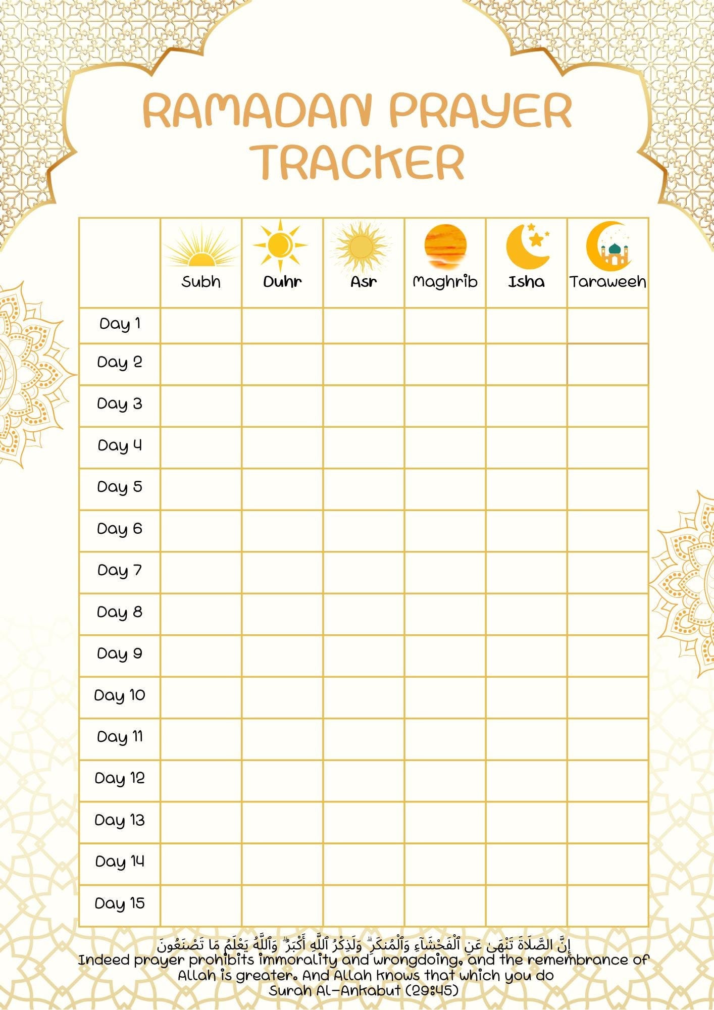Ramadan Prayer Tracker | Digital Islamic Planner | Printable Salah ...