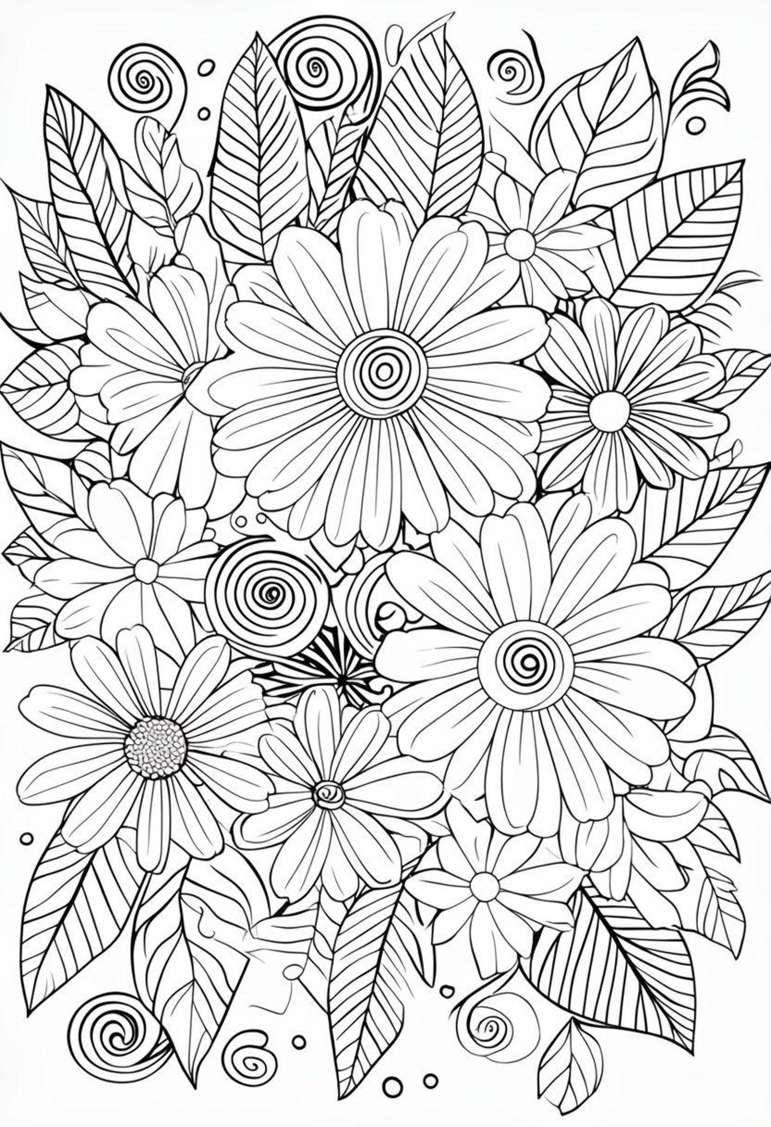 Flowers Colouring Pages - 4 in Total - Etsy