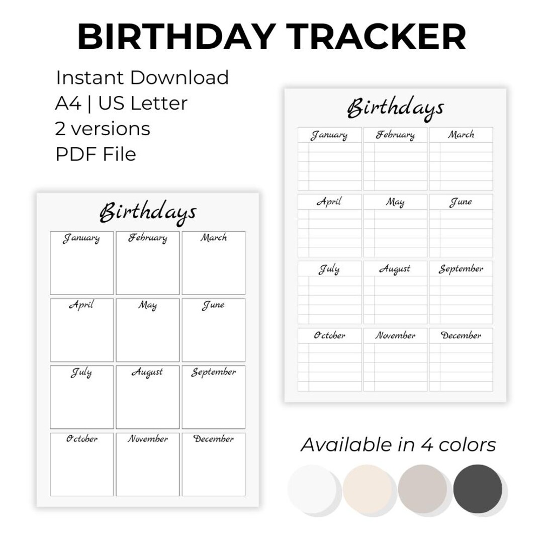 Birthdays Tracker| Minimalist Digital Planner | Printable & Digital ...