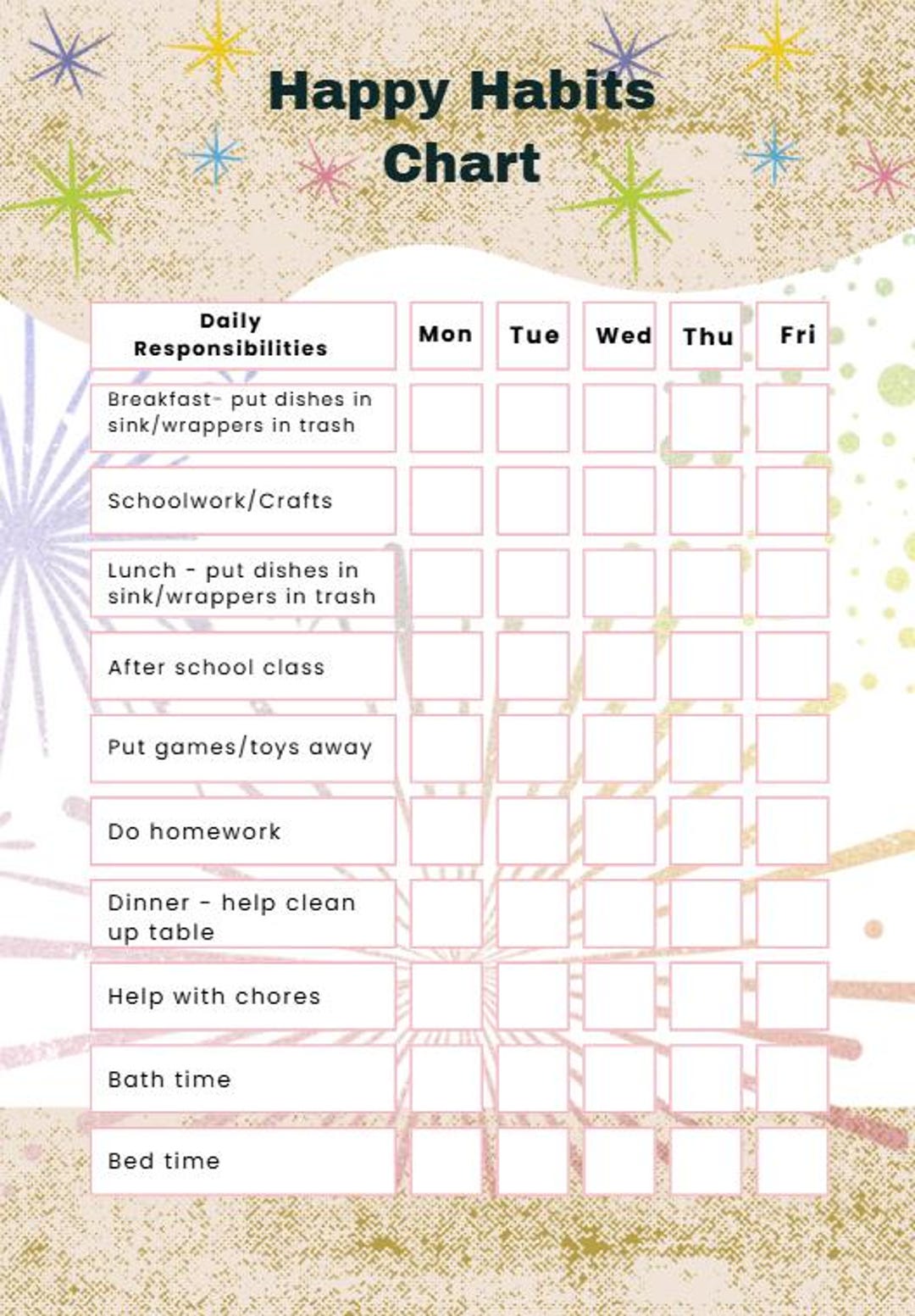 Habits Chart | Kids Daily Chore Chart | Printable Reward Chart ...
