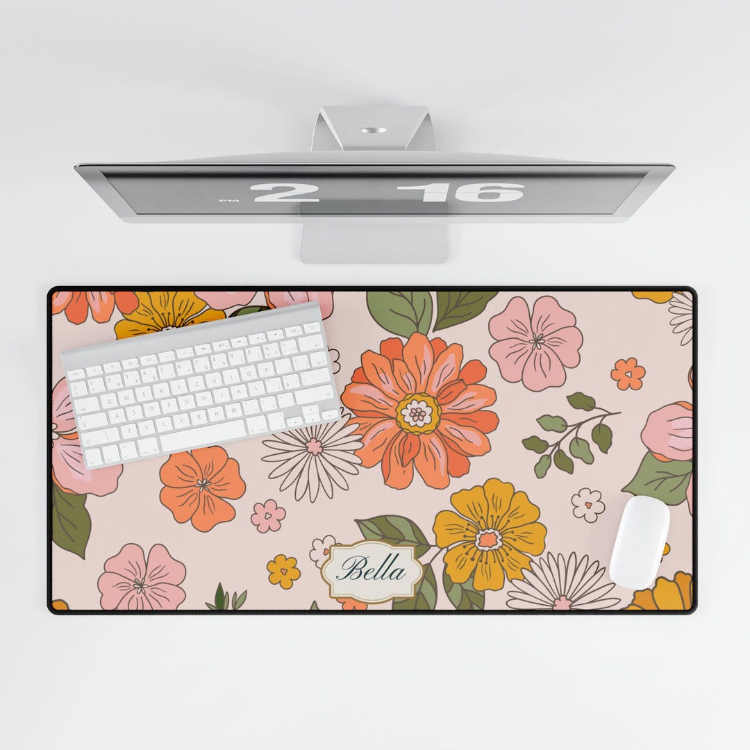 Personalized Floral Desk Mat: Custom Office Decor, Choose From 4 Floral ...